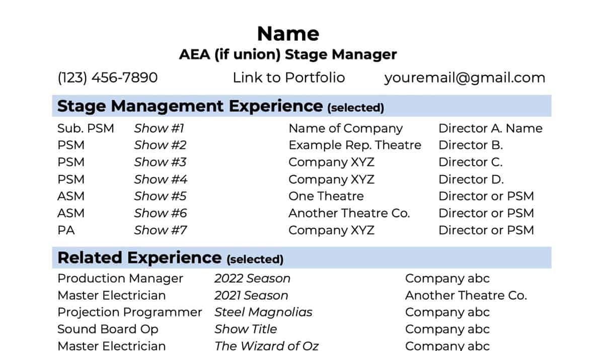 Stage Manager Resume: Professional Examples & Templates for SM's